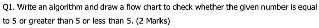 SOLVED: Q1.Write an algorithm and draw a flow chart to check whether the given number is equa to ...