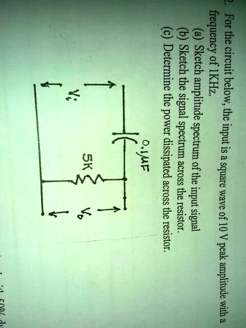 SOLVED: Text: Frequency of 1 kHz. 5 kHz. Determine the power dissipated across the resistor. (b ...