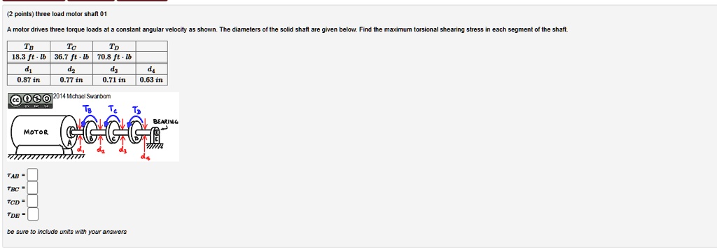 SOLVED: A motor drives three torque loads at a constant angular velocity as shown. The diameters ...
