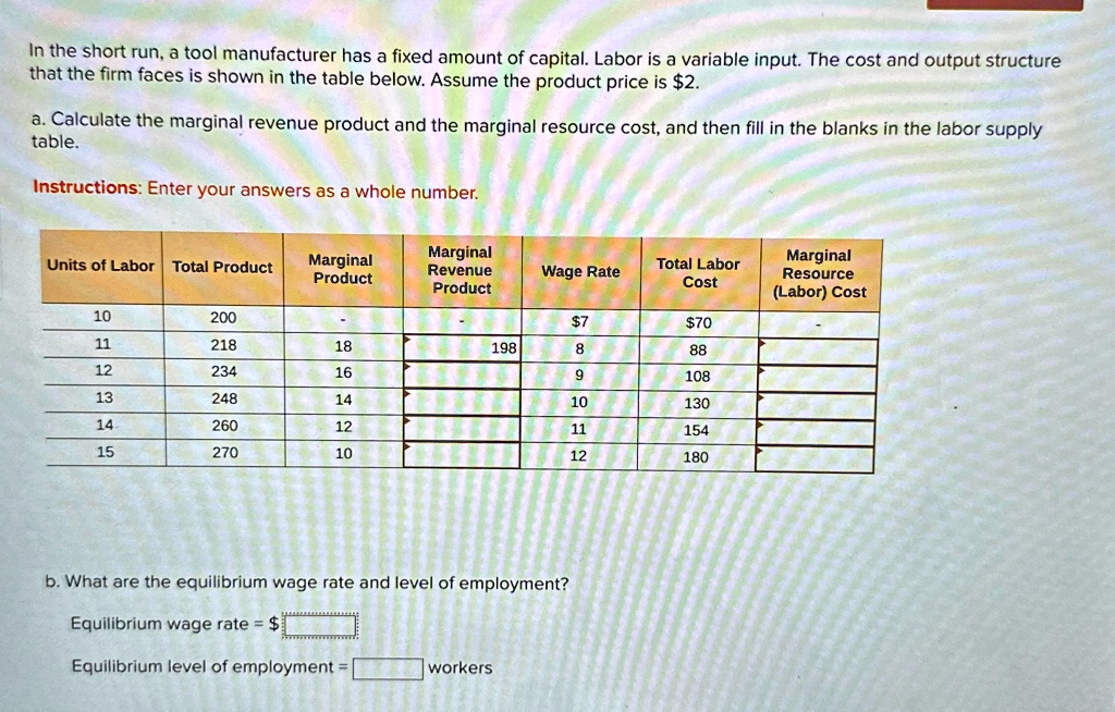 SOLVED: In the short run, a tool manufacturer has a fixed amount of capital. Labor is a variable ...