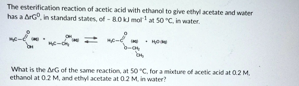 the esterification reaction of acetic acid with ethanol to give ethyl ...