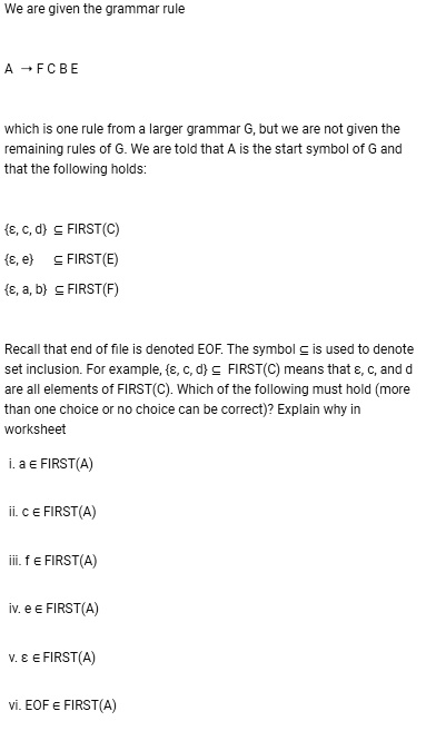 SOLVED: We are given the grammar rule FC â†’ BE which is one rule from ...