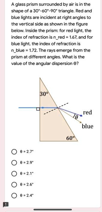 SOLVED: A glass prism surrounded by air is in the shape of a 30-60-90 ...