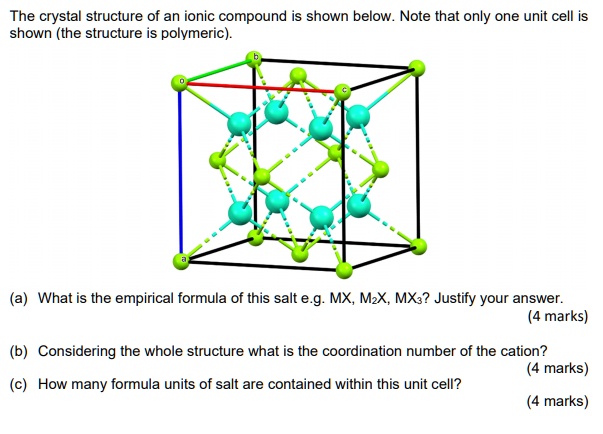 SOLVED: The crystal structure of an ionic compound is shown below: Note ...