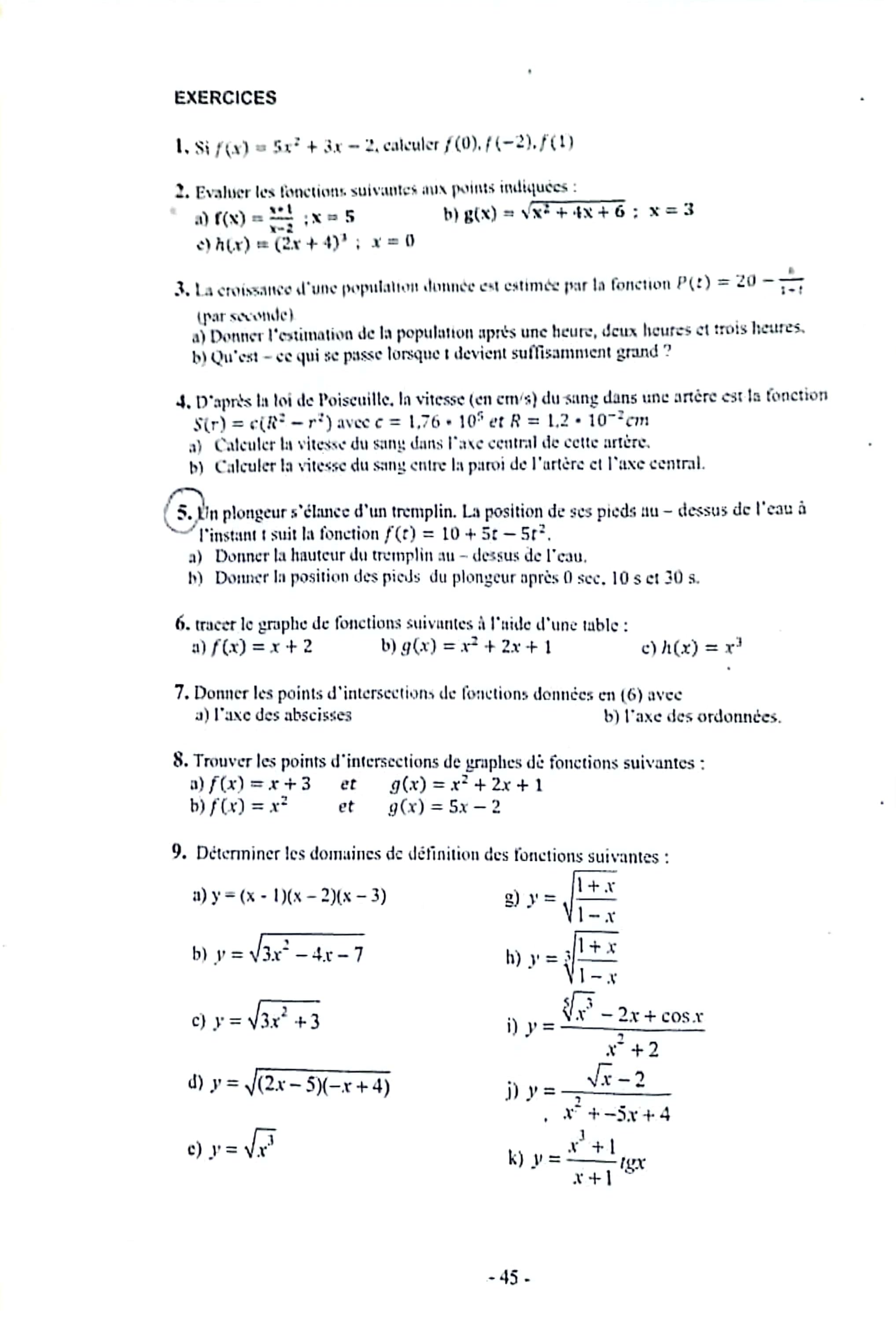 EXERCICES 1. Si f(x)=5 x^2+3 x-2, cakculer f(0), f(-2), f(1) 2. Evaluer ...