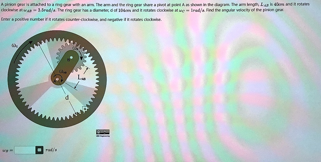 A pinion gear is attached to a ring gear with an arm. The arm and the ...