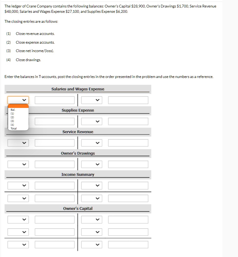SOLVED: The ledger of Crane Company contains the following balances ...