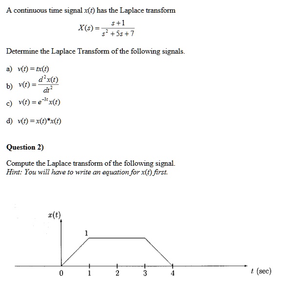 SOLVED: A continuous-time signal x(t) has the Laplace transform s+1 ...