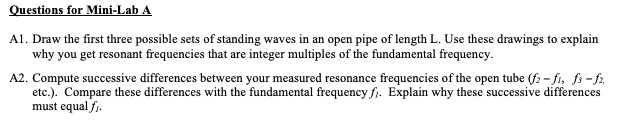 SOLVED: Questions forWiniLab Draw the first three possible sets standing waves in an open pipe ...