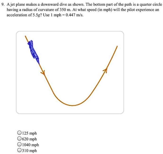 ajet plane makes downward dive as shown the bottom part of the path is ...