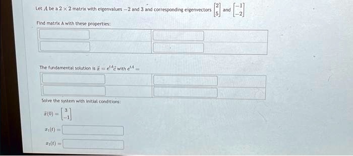 SOLVED: Help please Let A be a 2x2 matrix with eigenvalues 2 and 3 and ...