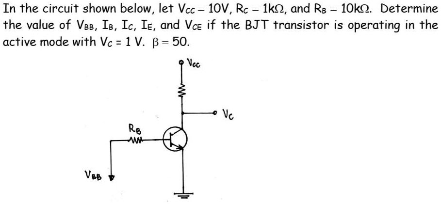 In the circuit shown below, let Vcc = 10V, Rc = 1kΩ, and RB = 10kΩ ...