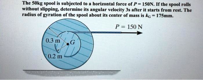 SOLVED: The 50 kg spool is subjected to a horizontal force of P = 150 N ...