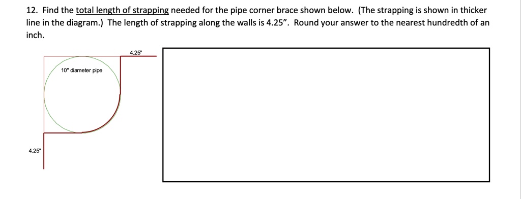 SOLVED: Find the total length of strapping needed for the pipe corner brace shown below. (The ...