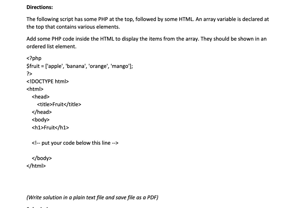 Solved Directions The Following Script Has Some Php At The Top Followed By Some Html An