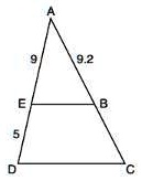 SOLVED: 'In the diagram of triangle ADC below, EB || DC, AE = 9, ED = 5, and AB = 9.2. What is ...