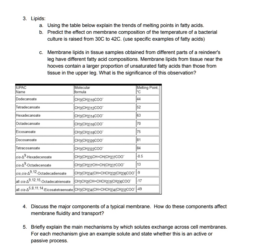 SOLVED: Lipids: Using the table below, explain the trends of melting ...