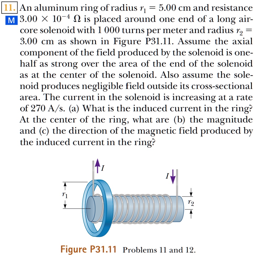 SOLVED: An aluminum ring of radius r, = 5.00 cm and resistance M 3.00 X ...