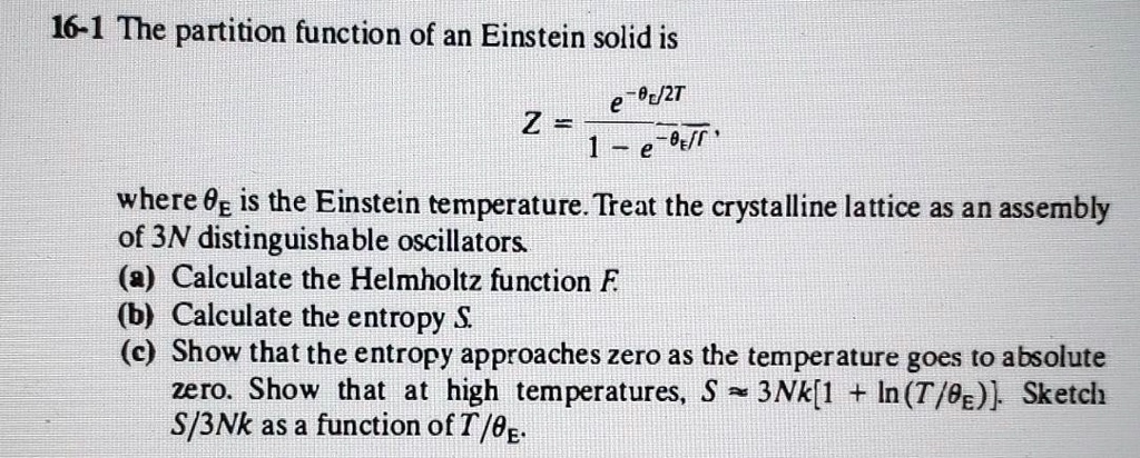 Solved The Partition Function Of An Einstein Solid Is Given By Z E Î˜t 1 E Î˜t