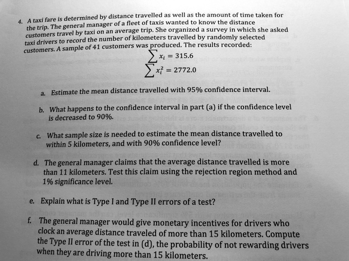 SOLVED: taxi fare is determined by distance travelled as well as the ...
