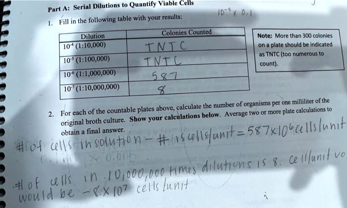 Part A: Serial Dilutions to Quantify Viable Cells 1. Fill in the ...
