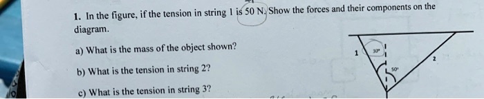 SOLVED: if the tension in string is 50 Show the forces and their components on the In the figure ...
