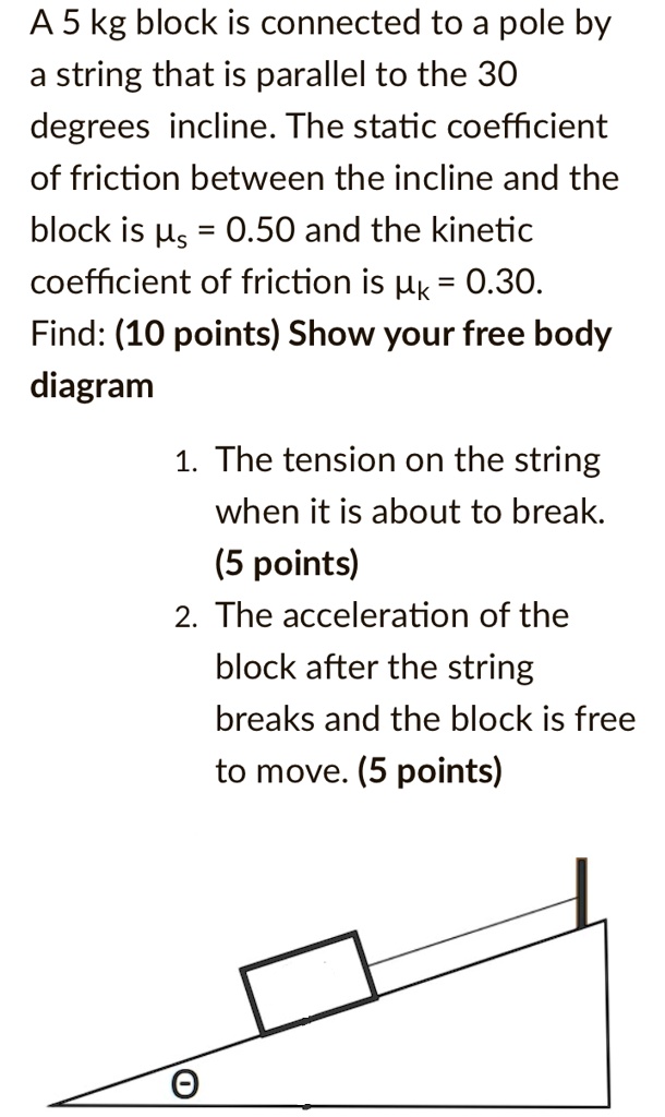 SOLVED:A 5 kg block is connected to a pole by a string that is parallel ...