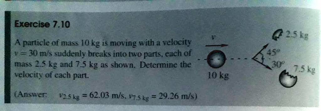 SOLVED: Exercise 7.10 25 kg 45 g 30Â° 7.5 kg A particle of mass 10 kg is moving with a velocity ...