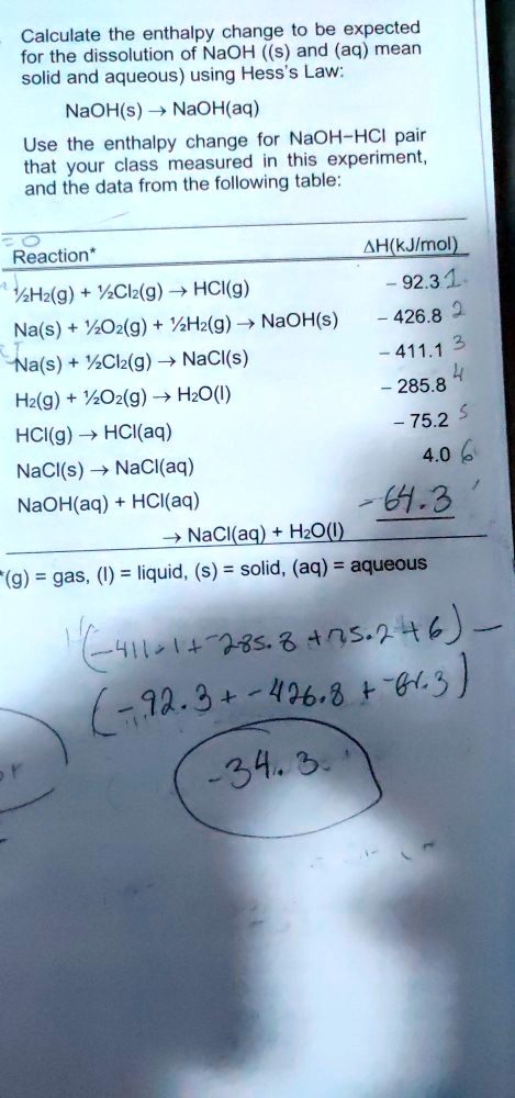 calculate the enthalpy change to be expected for the dissolution of naoh s and aq mean solid and ...