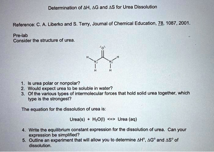 SOLVED: Title: Determination of AH, AG, and Î”S for Urea Dissolution ...