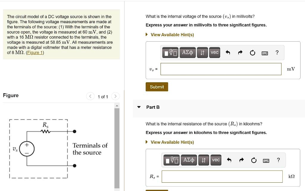 SOLVED: The circuit model of a DC voltage source is shown in the figure The following voltage ...
