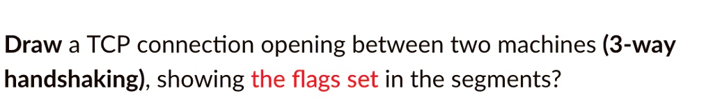 SOLVED: Draw a TCP connection opening between two machines (3-way handshaking), showing the ...