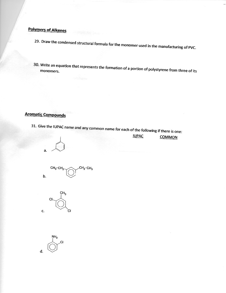 polymersof alkenes draw the condensed structural formula for the ...