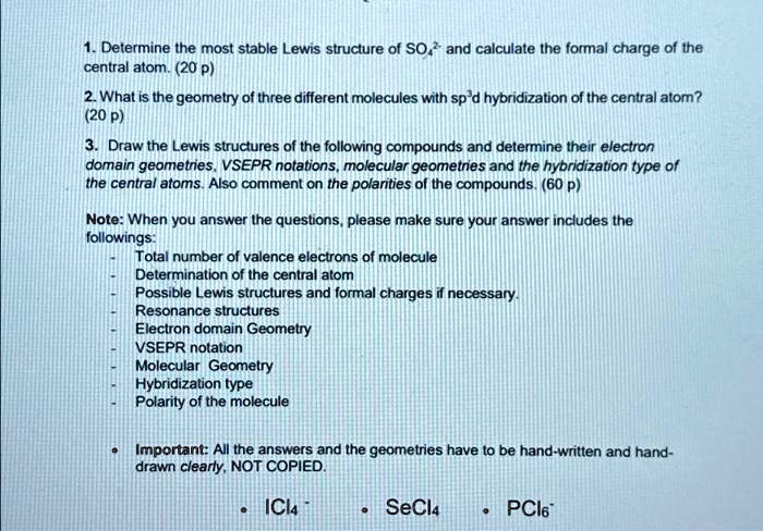 SOLVED: Determine the most stable Lewis structure of SO2 and calculate ...