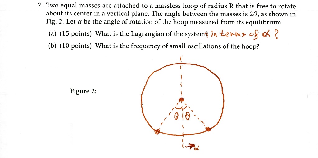 VIDEO solution: 2. Two equal masses are attached to a massless hoop of ...