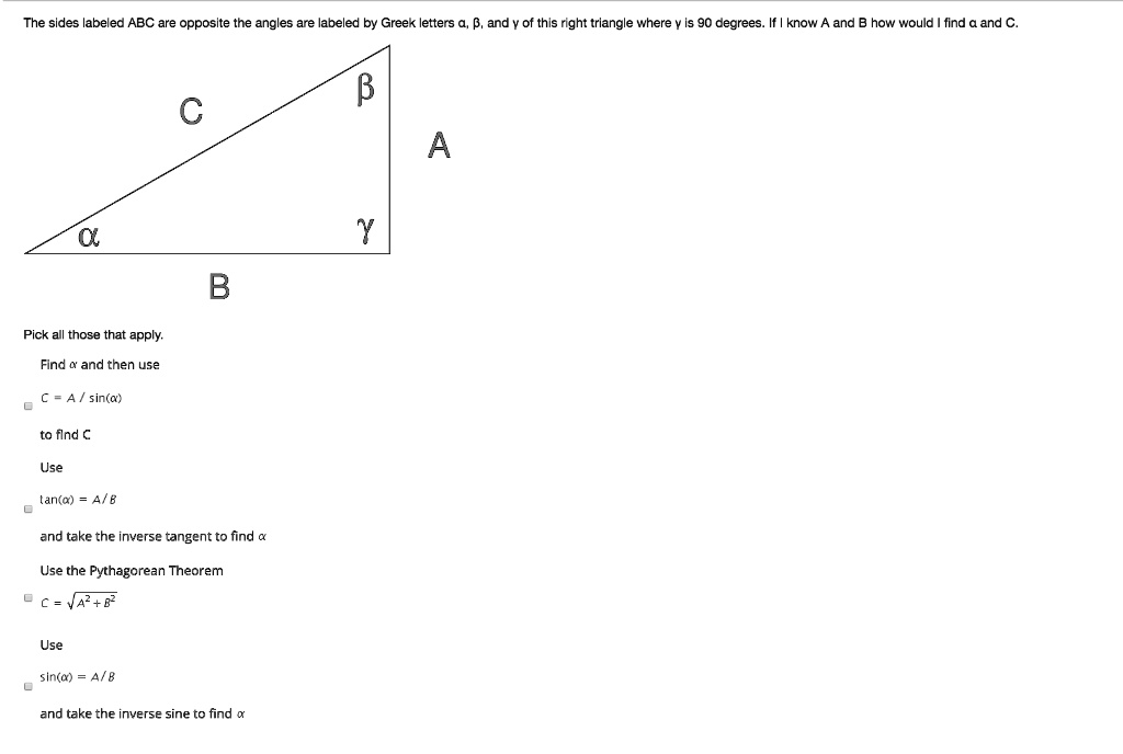 The sides labeled ABC are opposite the angles are labeled by Greek ...