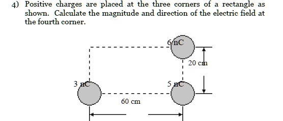4) Positive charges are placed at the three corners of a rectangle as ...