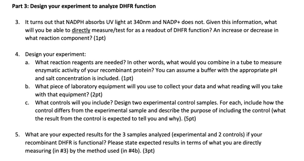 part 3 design your experiment to analyze dhfr function it turns out ...