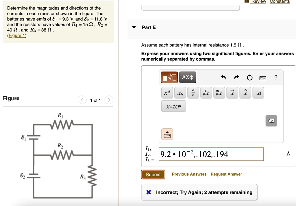 Solved Revlew Consans Determine The Magnitudes And Directions Of The Currents In Each Resistor