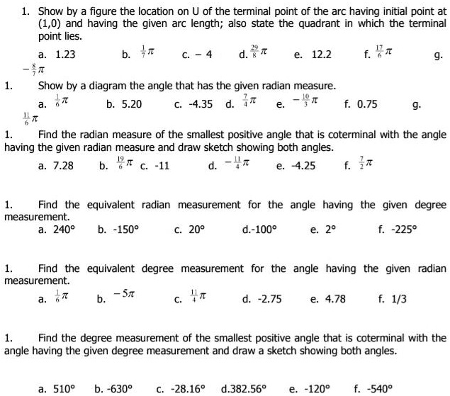 SOLVED: Show by a figure the location on U of the terminal point of the ...