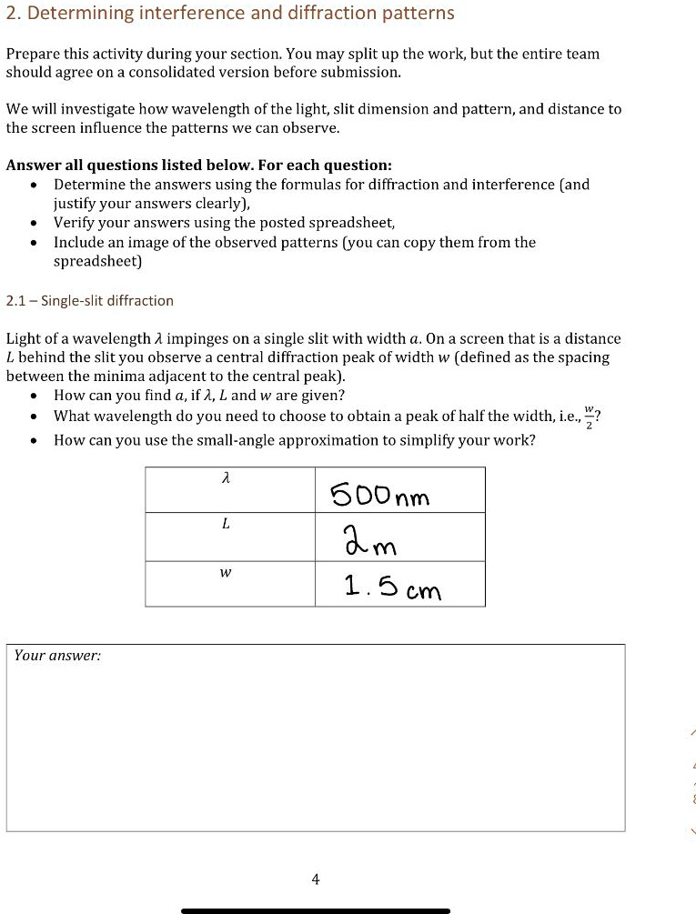 2. Determining interference and diffraction patterns Prepare this activity during your section ...