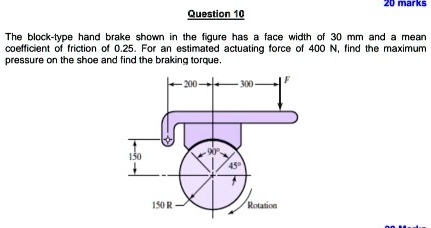 20 marks Question 10 The block-type hand brake shown in the figure has ...
