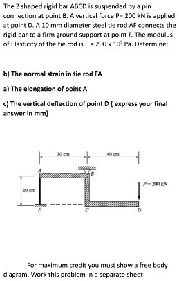 SOLVED: The Z-shaped rigid bar ABCD is suspended by a pin connection at ...