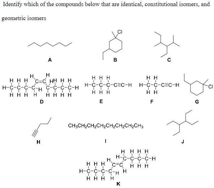 SOLVED: Identify which of the compounds below that are identical, constitutional isomers, and ...
