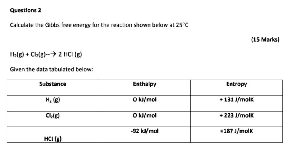 SOLVED: Calculate the Gibbs free energy for the reaction shown below at ...