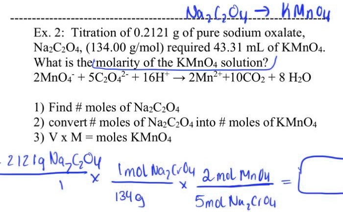 SOLVED: A+L,oyhMn!u Ex 2: Titration of 0.2121 g of pure sodium oxalate ...