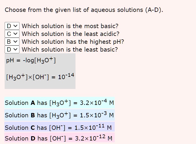 choose from the given list of aqueous solutions a d which solution is ...