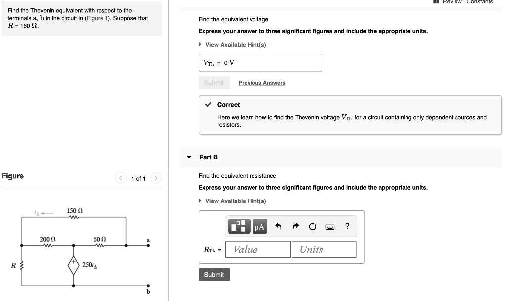 SOLVED: Find the Thevenin equivalent with respect to the terminals a, b ...