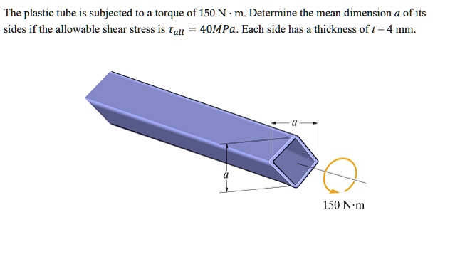 The plastic tube is subjected to a torque of 150 Nm. Determine the mean ...