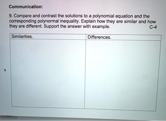 Communication: 9. Compare and contrast the solutions to a polynomial ...
